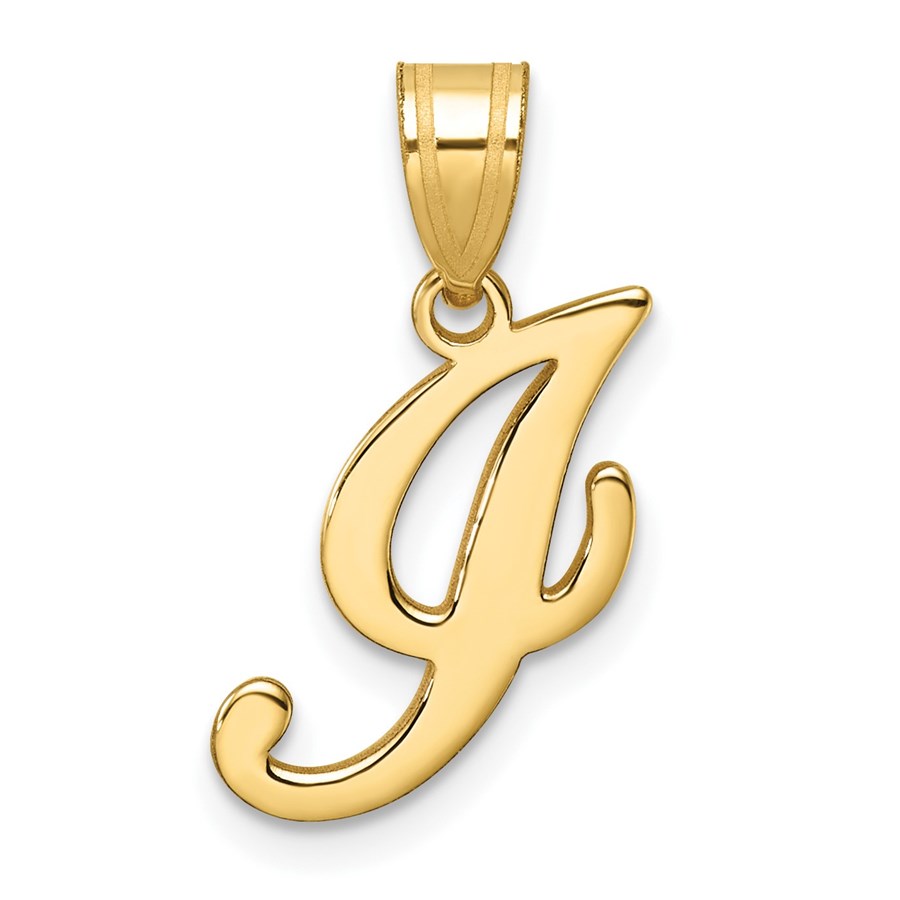 14K Yellow Gold Script Letter I Initial Pendant - 22.5 mm