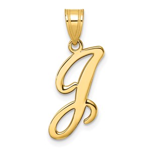 14K Yellow Gold Script Letter J Initial Pendant - 25.4 mm