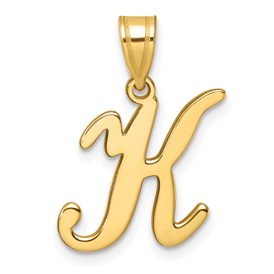 14K Yellow Gold Script Letter K Initial Pendant - 24.4 mm