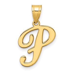 14K Yellow Gold Script Letter P Initial Pendant - 24 mm