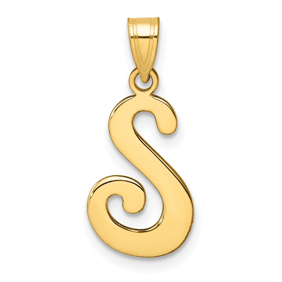 14K Yellow Gold Script Letter S Initial Pendant - 23 mm