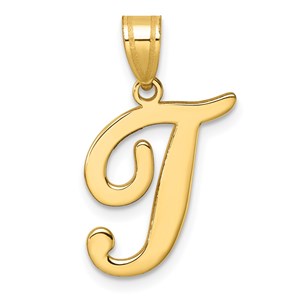 14K Yellow Gold Script Letter T Initial Pendant - 24.7 mm