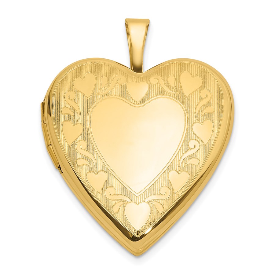 14K Yellow Gold Textured Heart 20mm Heart Locket - 25.25 mm