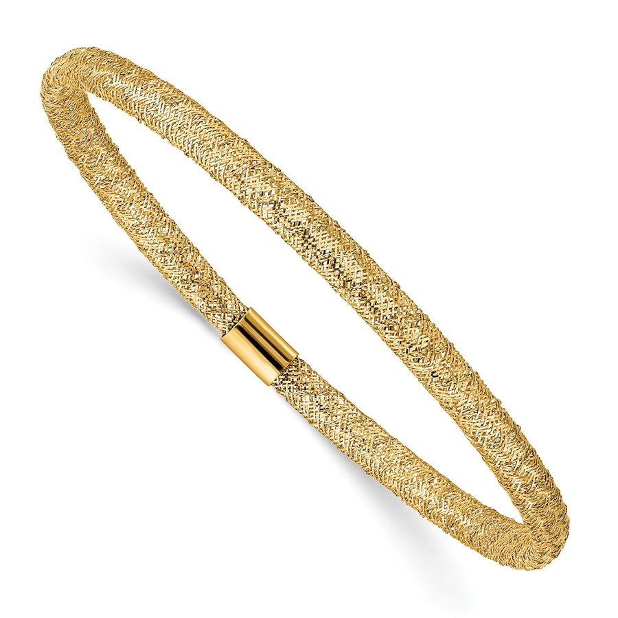 Buy 14k Yellow Gold Textured Stretch Mesh Bracelet | APMEX
