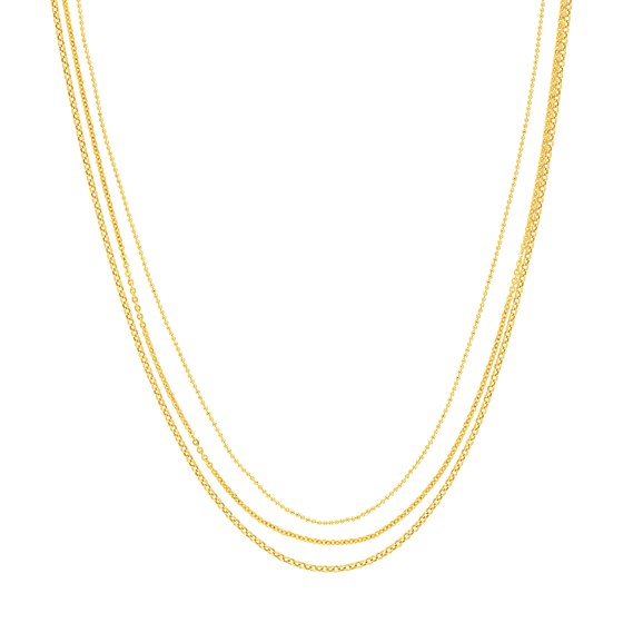 14K Yellow Gold Triple Strand Mixed Link Chain Adj Neck - 18 in.