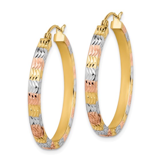 Buy 14k Yellow Gold w/White and Rose Rhodium Square Hoop Earrings | APMEX