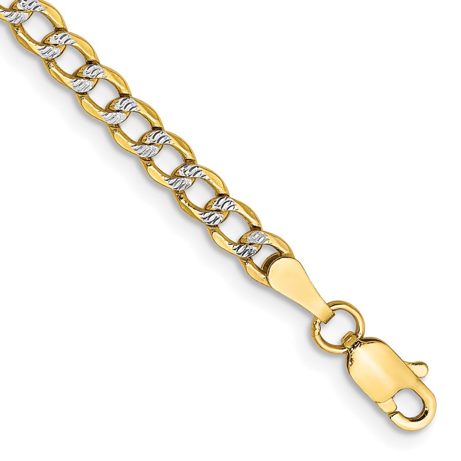 14K Yellow & Rhodium 3.4mm with Rhodium Pav‚ Curb Chain - 9 in.