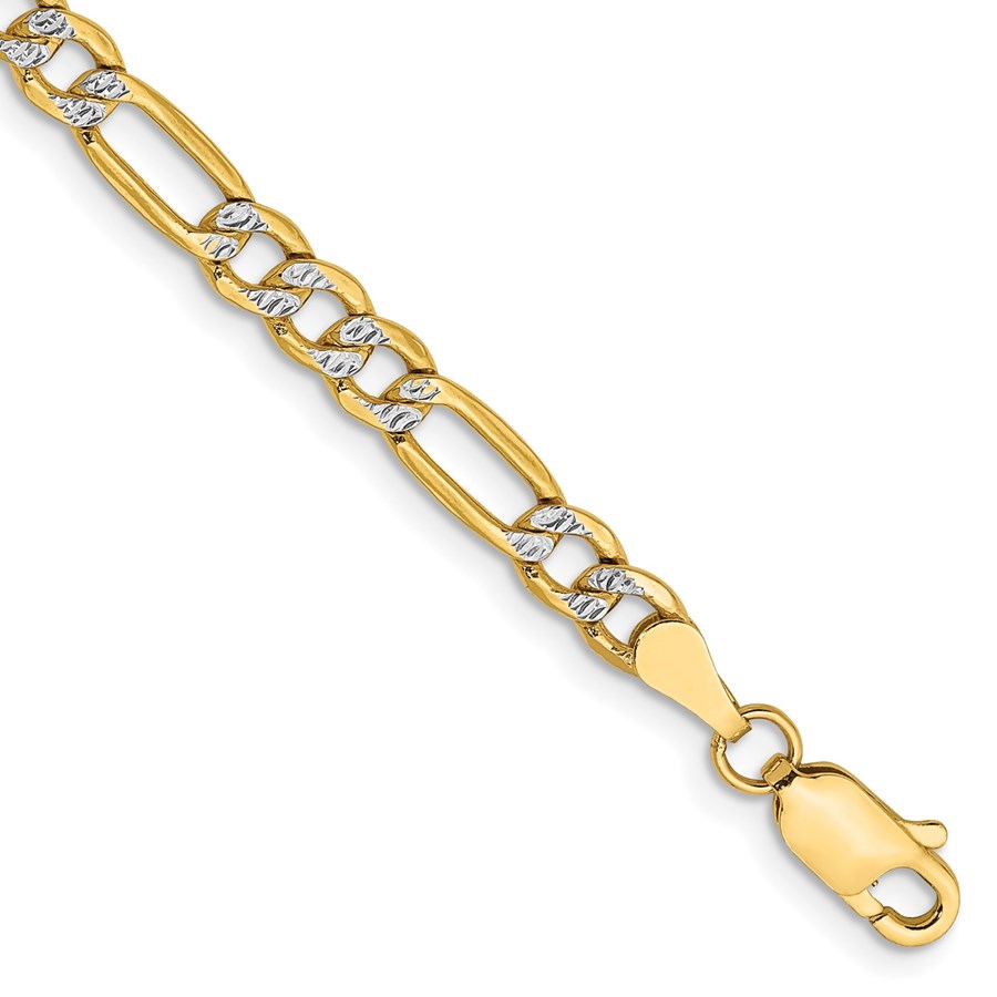 14K Yellow & Rhodium 3.9mm with Rhodium Pav‚ Figaro Chain - 9 in.