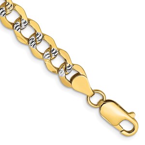 14K Yellow & Rhodium 6.75mm with Rhodium Pav‚ Curb Chain - 7 in.