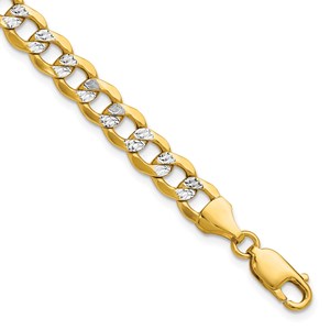 14K Yellow & Rhodium 7.1mm with Rhodium Pav‚ Curb Chain - 8 in.