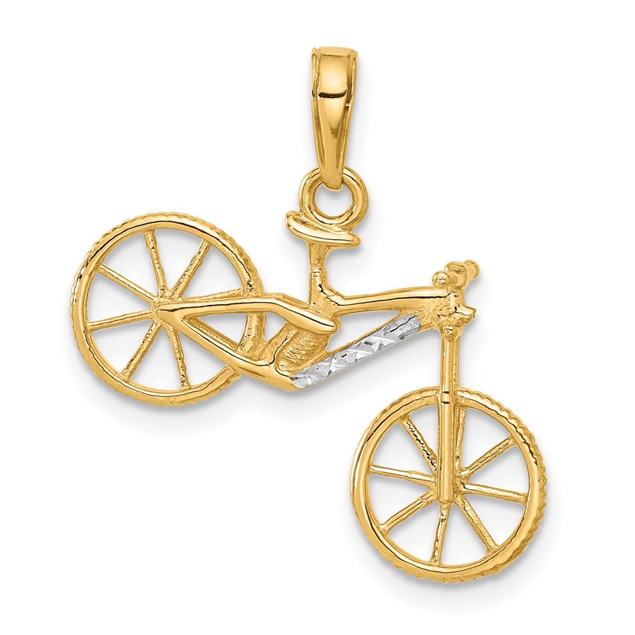 14K Yellow & Rhodium D/C 3D Bicycle Pendant - 21 mm