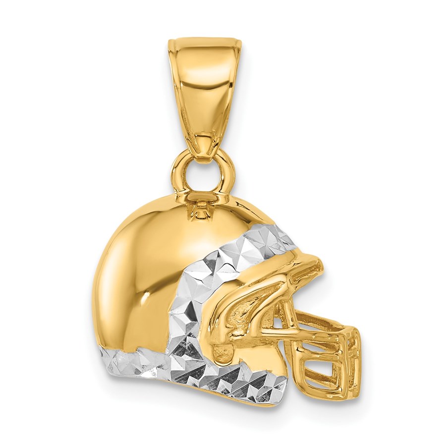14K Yellow & Rhodium D/C 3D Football Helmet Pendant - 21 mm