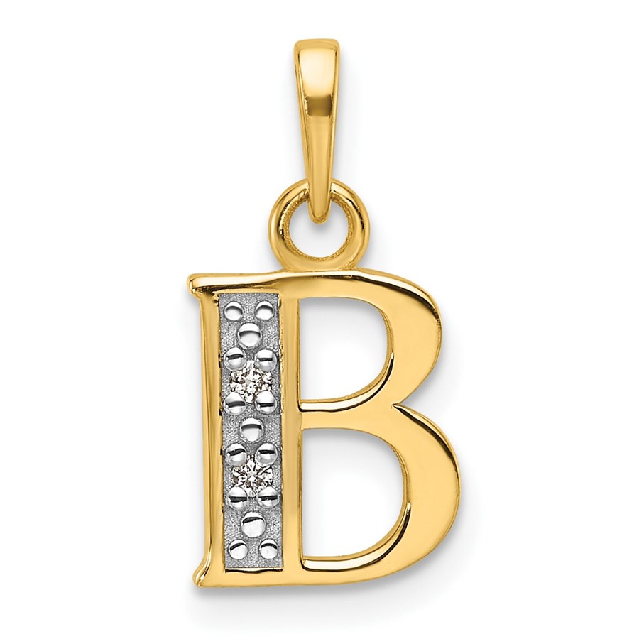 14K Yellow & Rhodium Diamond Letter B Initial Pendant - 18.7 mm