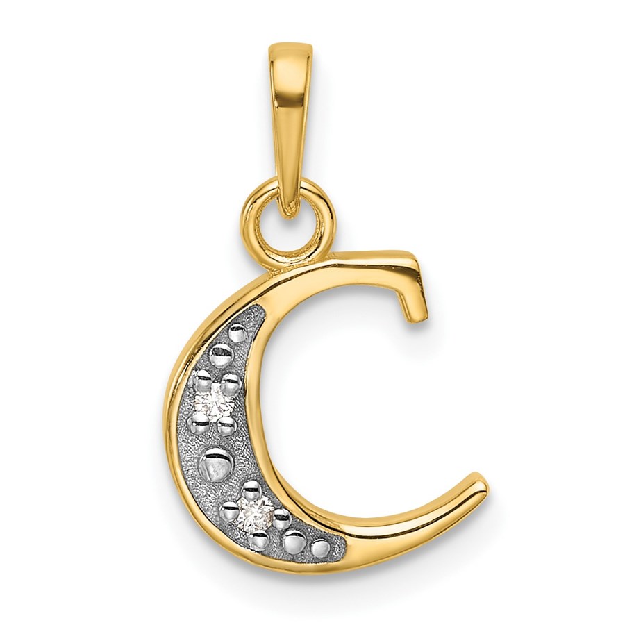 14K Yellow & Rhodium Diamond Letter C Initial Pendant - 19 mm