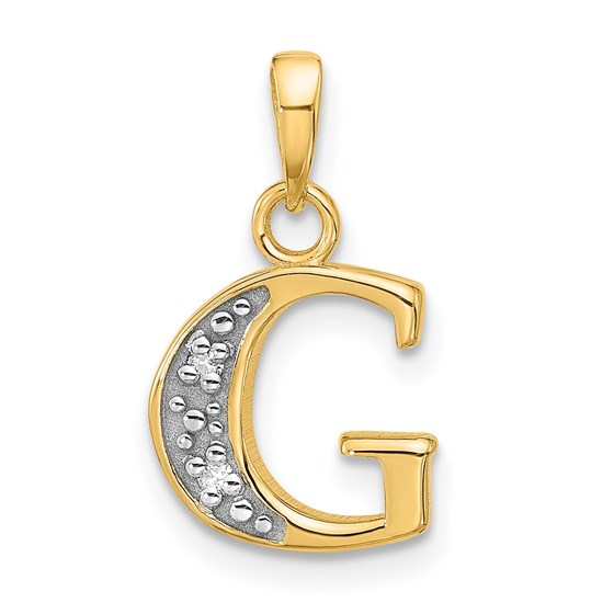 14K Yellow & Rhodium Diamond Letter G Initial Pendant - 19 mm