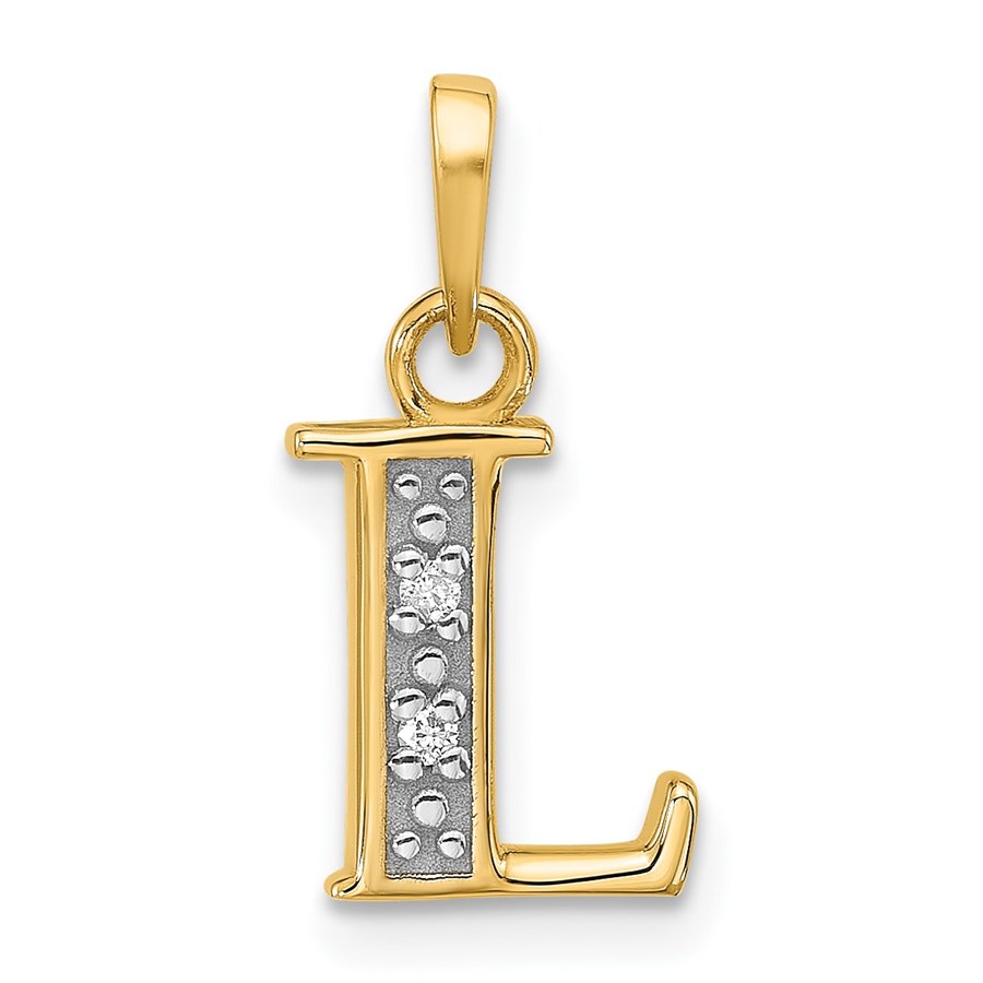 14K Yellow & Rhodium Diamond Letter L Initial Pendant - 18 mm