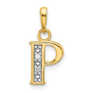 14K Yellow & Rhodium Diamond Letter P Initial Pendant - 18.5 mm