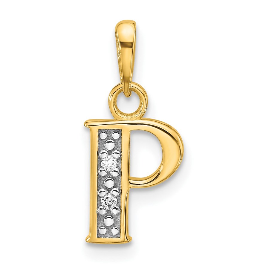 14K Yellow & Rhodium Diamond Letter P Initial Pendant - 18.5 mm