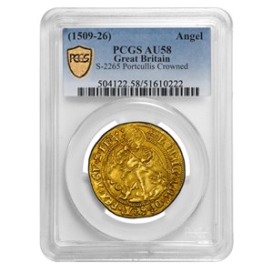(1509-26) Great Britain Gold Angel Henry VIII AU-58 PCGS