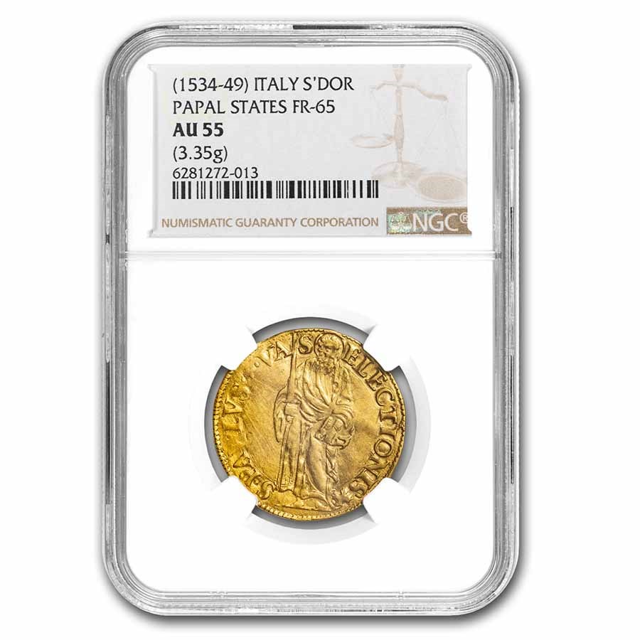 Buy 1534-49 Papal States Gold S'Dor (Scudo) Pope Paul III AU-55 NGC | APMEX