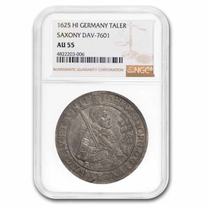 1625 HI German States Saxony Silver Thaler Georg I AU-55 NGC