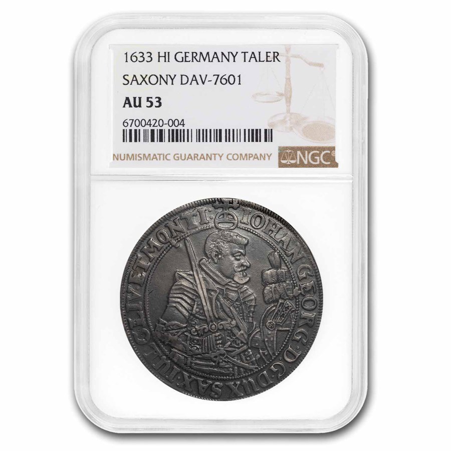 1633 HI German States Saxony Silver Thaler Georg I AU-53 NGC