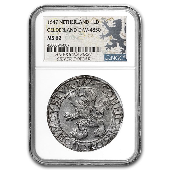 Buy 1647 Netherlands AR Lion Dollar Gelderland MS-62 NGC (Dav-4850) | APMEX Buy 1647 Netherlands AR Lion Dollar Gelderland MS-62 NGC (Dav-4850) | APMEX