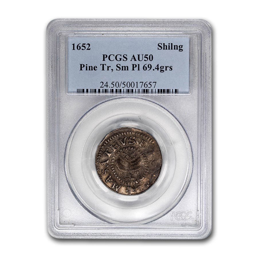 Buy 1652 Pine Tree Shilling AU-50 PCGS (Sm Pl 69.4 grains) | APMEX