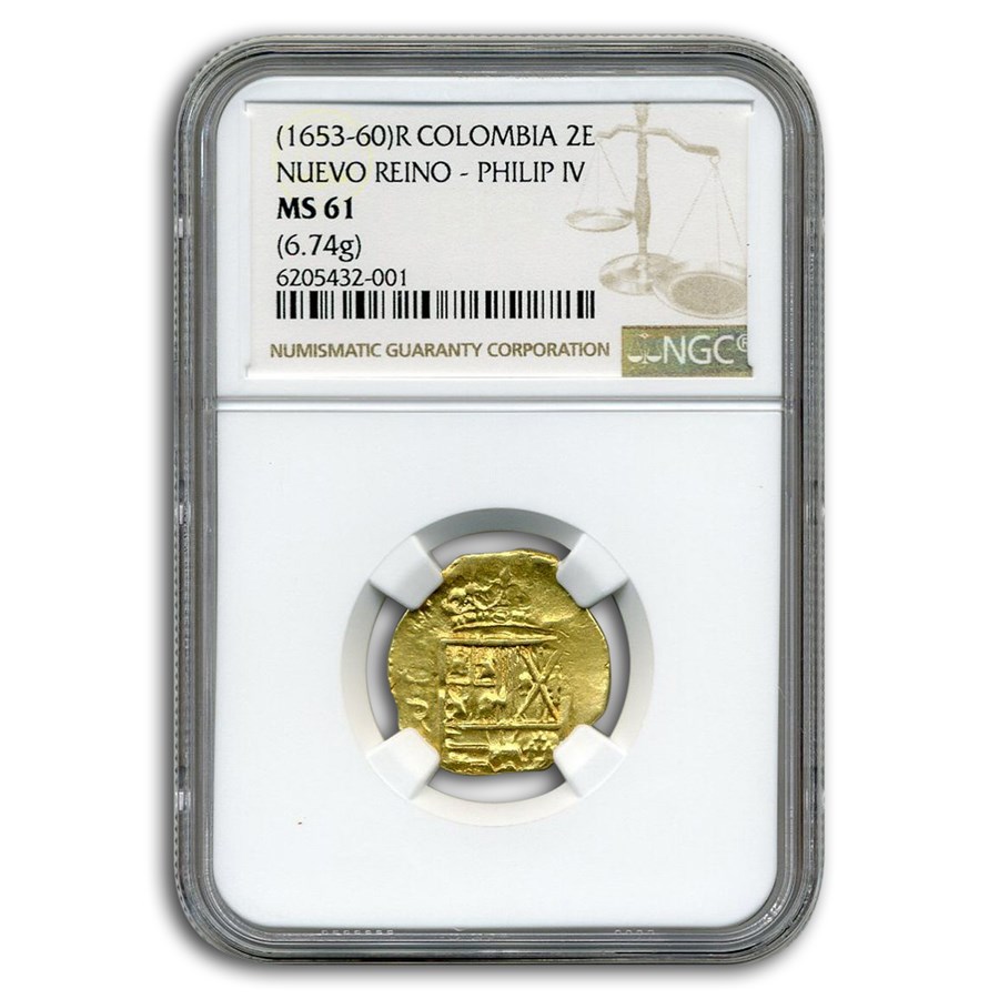 Buy (1653-1660)-NR Colombia Gold 2 Escudos Philip IV MS-61 NGC | APMEX