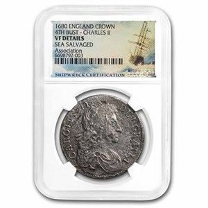 1680 England AR Crown Charles II VF-Dtls NGC (HMS Association)
