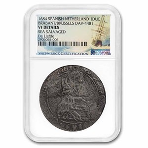 1684 Spanish Netherlands AR Ducatoon VF NGC De Liefde Shipwreck