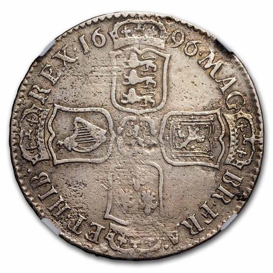 1696-E England AR 1/2 Crown Fine NGC (HMS Association Shipwreck)