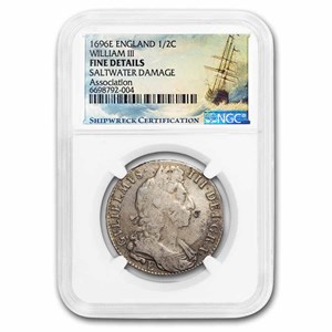1696-E England AR 1/2 Crown Fine NGC (HMS Association Shipwreck)