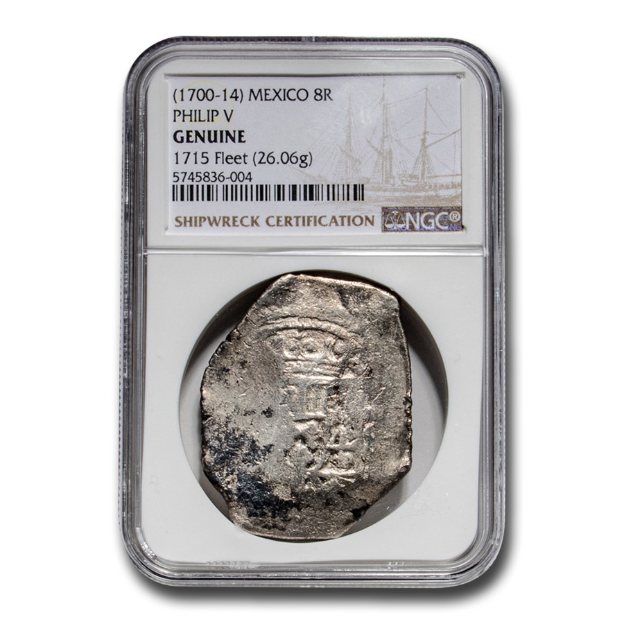 Buy 1700-14 Mexico Silver 8 Reales Cob Genuine NGC (1715 Fleet Wreck) | APMEX