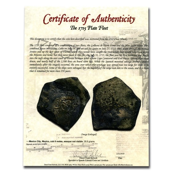 Buy 1715 Fleet Silver Mexico 8 Reales Cob (w/COA) | APMEX