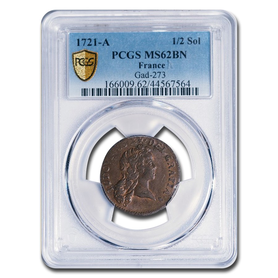 Buy 1721-A French Colonies Half Sol AU-50 PCGS (Gad-273) | APMEX