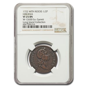 Buy 1722 Wood's Hibernia Halfpenny VF-25 NGC (Brown, With Rocks) | APMEX