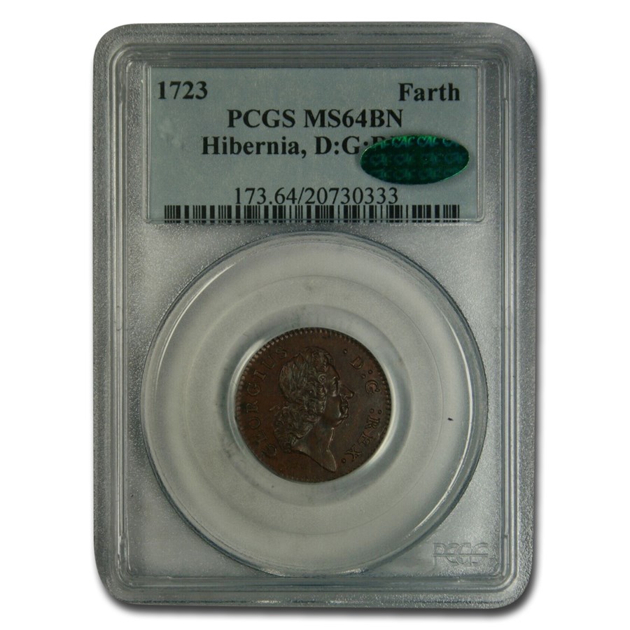 Buy 1723 Wood's Hibernia Farthing D:G:REX MS-64 PCGS CAC (Brown) | APMEX