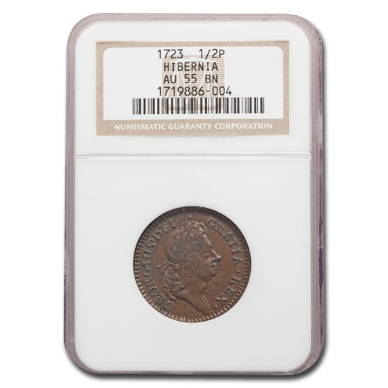 Buy 1723 Wood's Hibernia Half penny AU-55 NGC | APMEX