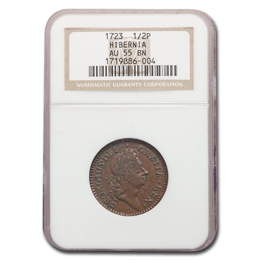 Buy 1723 Wood's Hibernia Half penny AU-55 NGC | APMEX