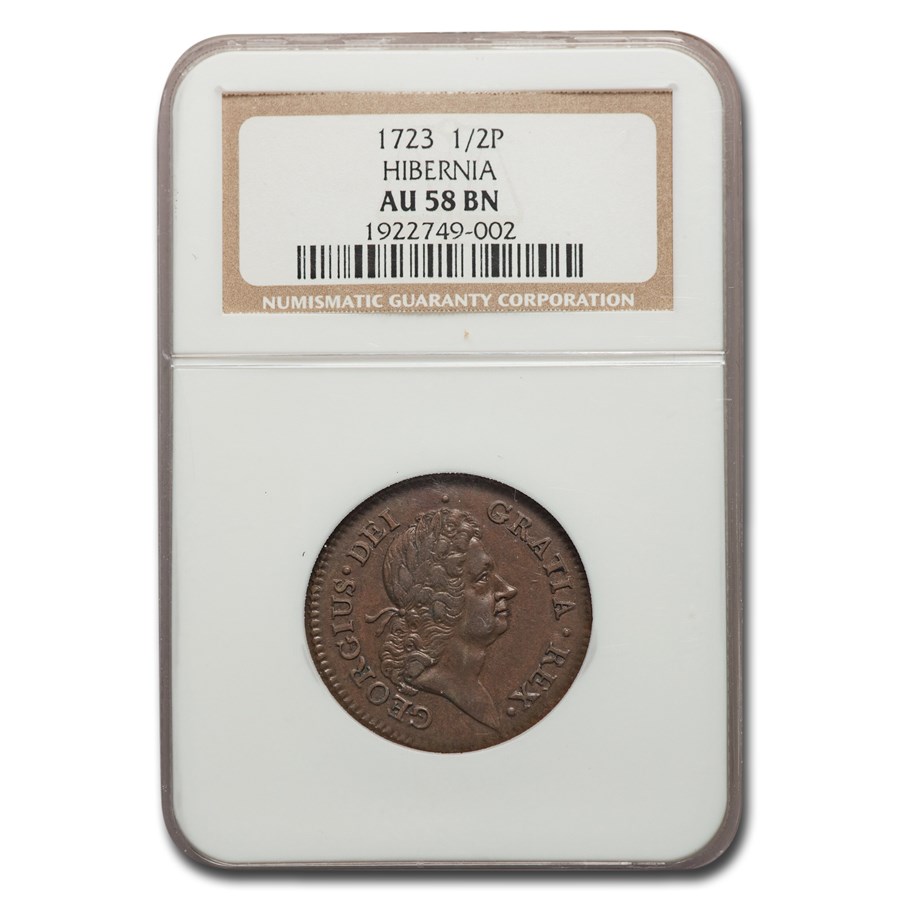 Buy 1723 Wood's Hibernia Halfpenny AU-58 NGC (Brown) | APMEX