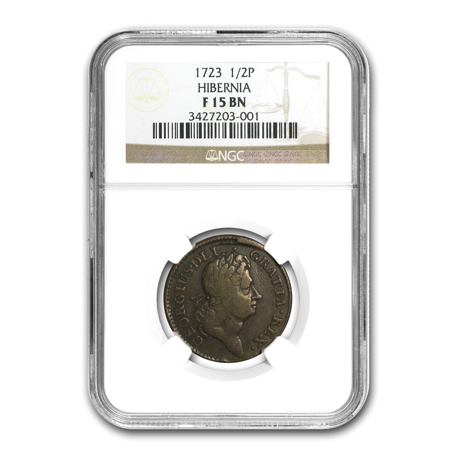 Buy 1723 Wood's Hibernia Halfpenny Fine-15 NGC | APMEX