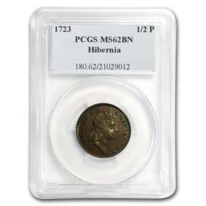 Buy 1723 Wood's Hibernia Halfpenny, Harp Right MS-62 PCGS | APMEX