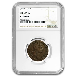 Buy 1723 Wood's Hibernia Halfpenny Harp Right VF-20 NGC | APMEX