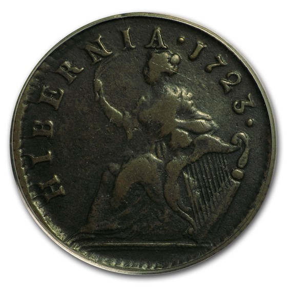 Buy 1723 Wood's Hibernia Halfpenny, Harp Right VF-30 PCGS | APMEX