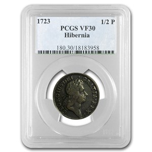 Buy 1723 Wood's Hibernia Halfpenny, Harp Right VF-30 PCGS | APMEX