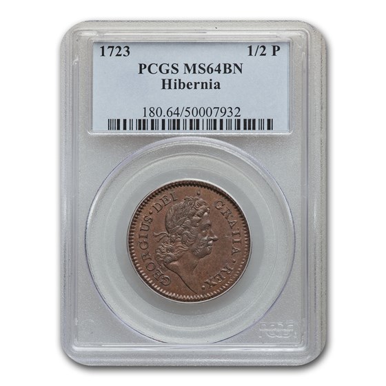Buy 1723 Wood's Hibernia Halfpenny MS-64 PCGS (Brown) | APMEX