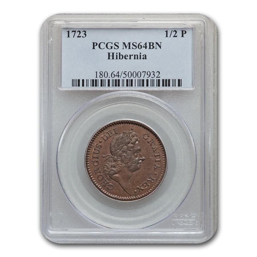 Buy 1723 Wood's Hibernia Halfpenny MS-64 PCGS (Brown) | APMEX