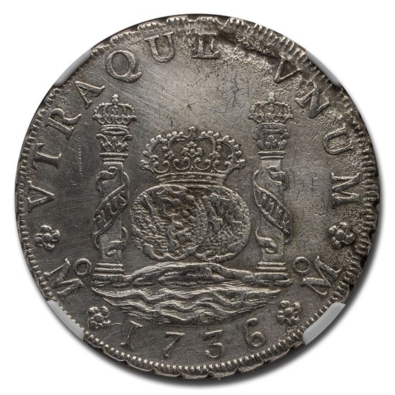 Buy 1736 Mo-MF Mexico AR 8 Reales AU Details NGC Rooswijk Shipwreck | APMEX