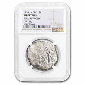 1738-L N Peru Silver 8 Reales Cob AU Details NGC (Sea Salvaged)